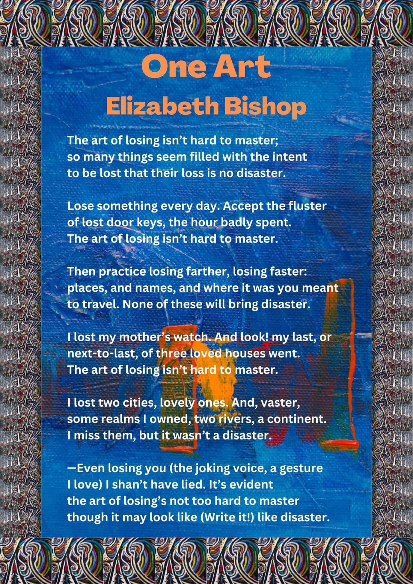 One Art by Elizabeth Bishop – Summary Analysis Questions - Literature ...