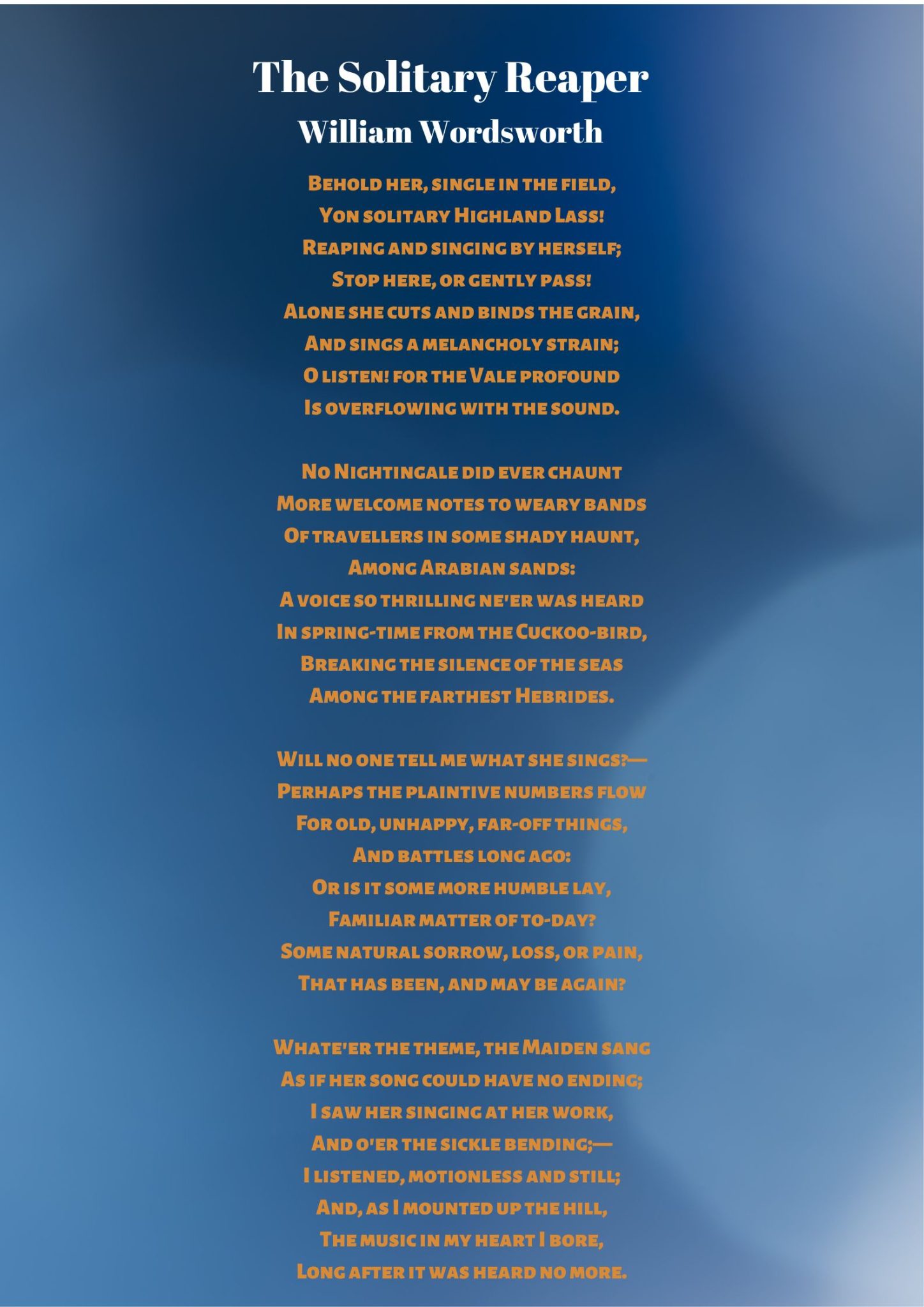 The Solitary Reaper by William Wordsworth – Summary Analysis Questions ...